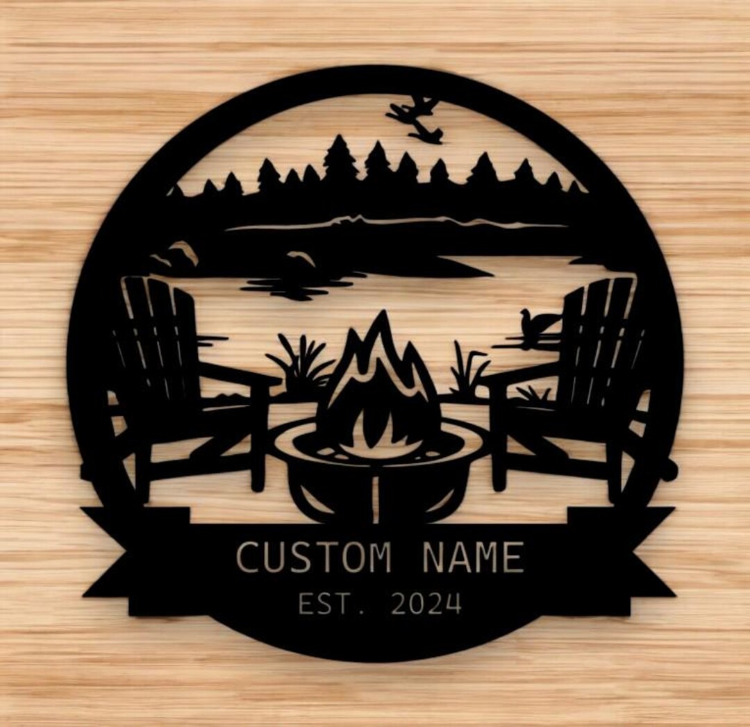 Metal Outdoor Sign | LAKE SCENE | Custom Campfire Name Sign | RV Camper ...