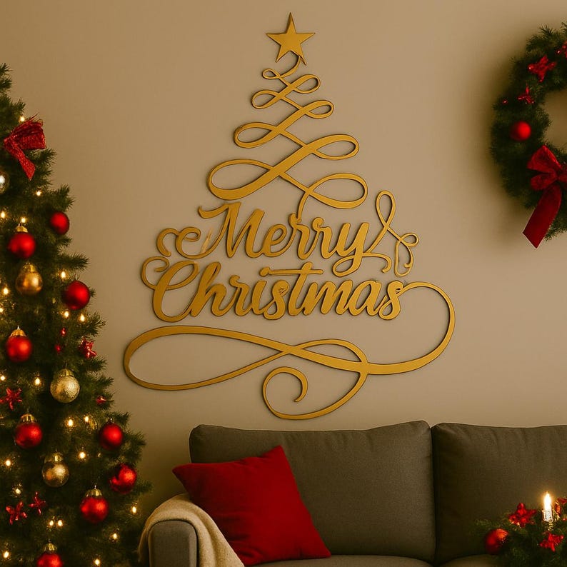 Merry Christmas Metal Tree Wall Decor |festive Holiday Home Accent ...