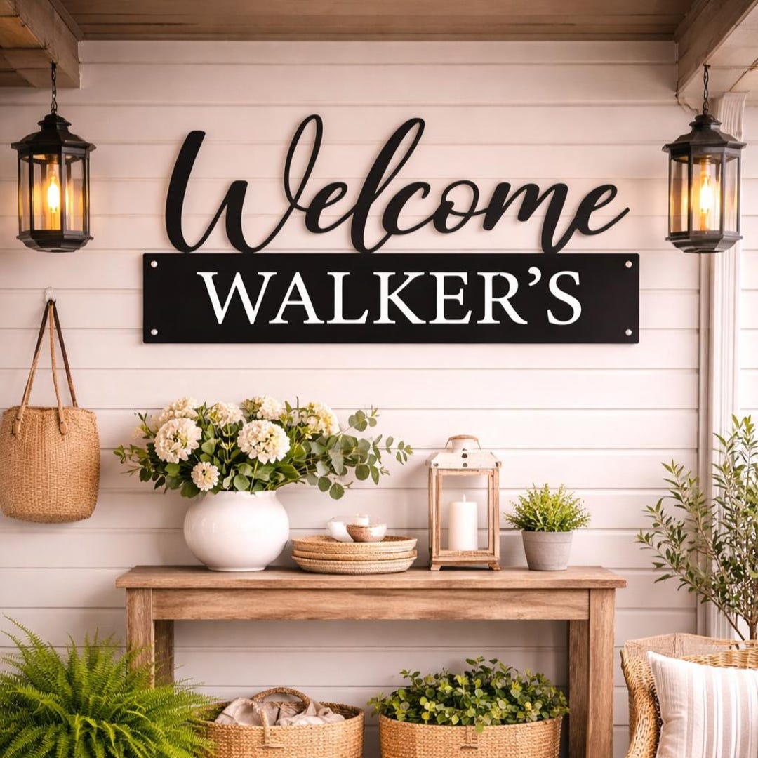 Personalized Family Welcome Metal Sign | Modern Farmhouse Entrance ...