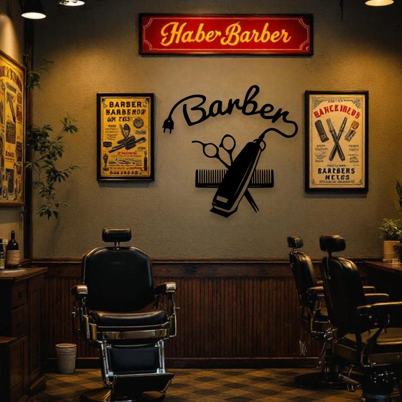 Barber Shop Metal Wall Art | Scissors and Comb Hair Salon Sign | Modern ...