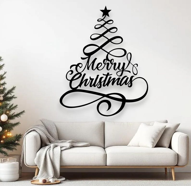 Merry Christmas Metal Tree Wall Decor |festive Holiday Home Accent ...