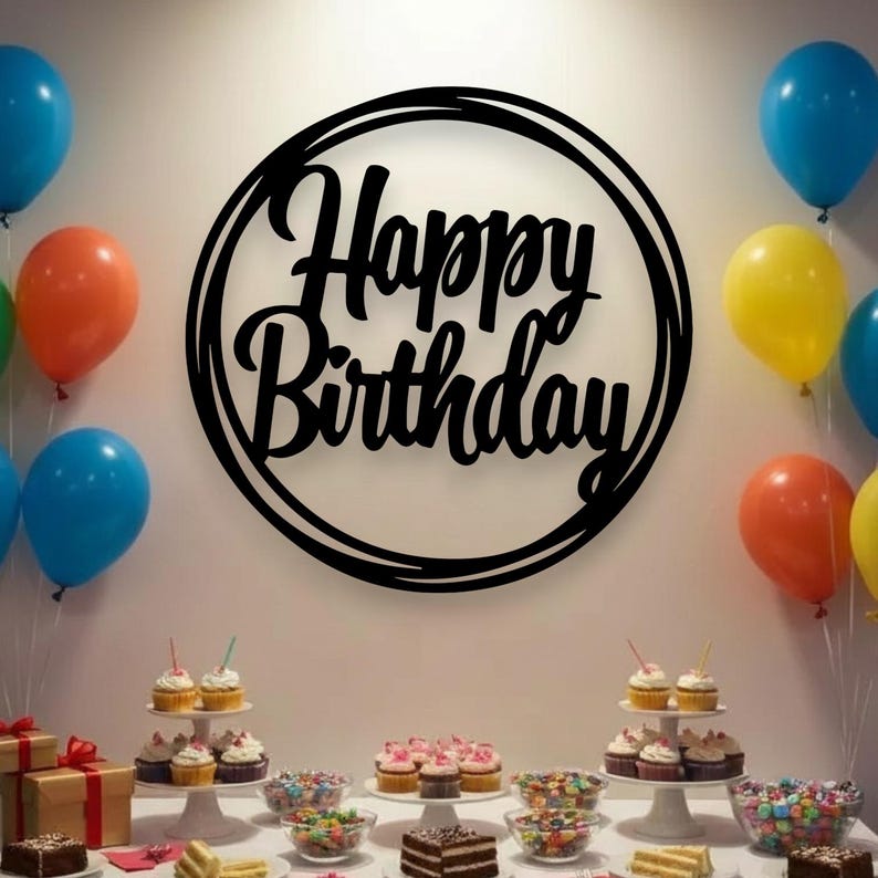 Happy Birthday Metal Wall Art | Elegant Party Wall Decoration ...