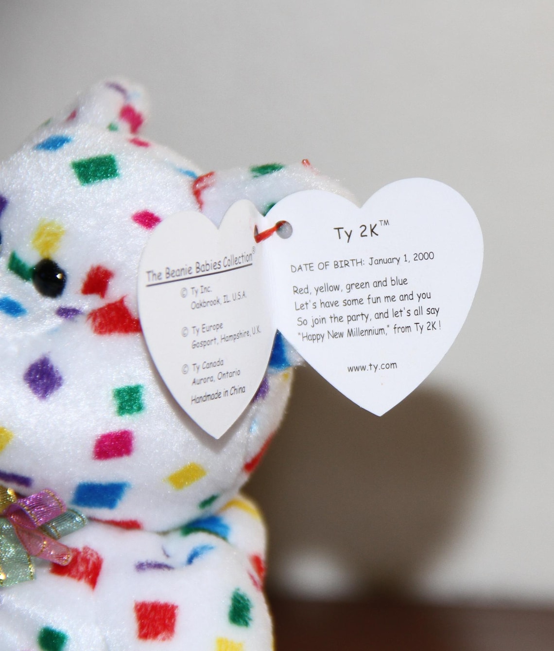 Ty Beanie Baby " TY 2K " Was Born With Errors, Retired Confetti Bear ...