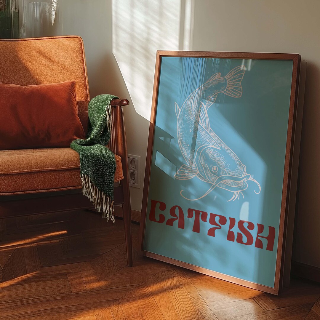 Catfish Art Print | Blue Seafood Poster | Nautical Wall Art | Vintage ...