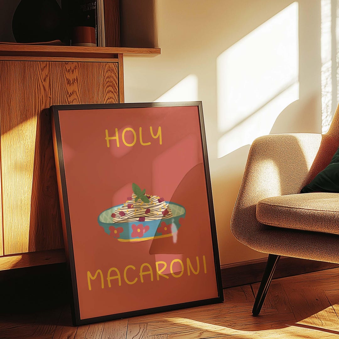 Funny Pasta Poster | Holy Macaroni Kitchen Wall Art | Italian Food ...