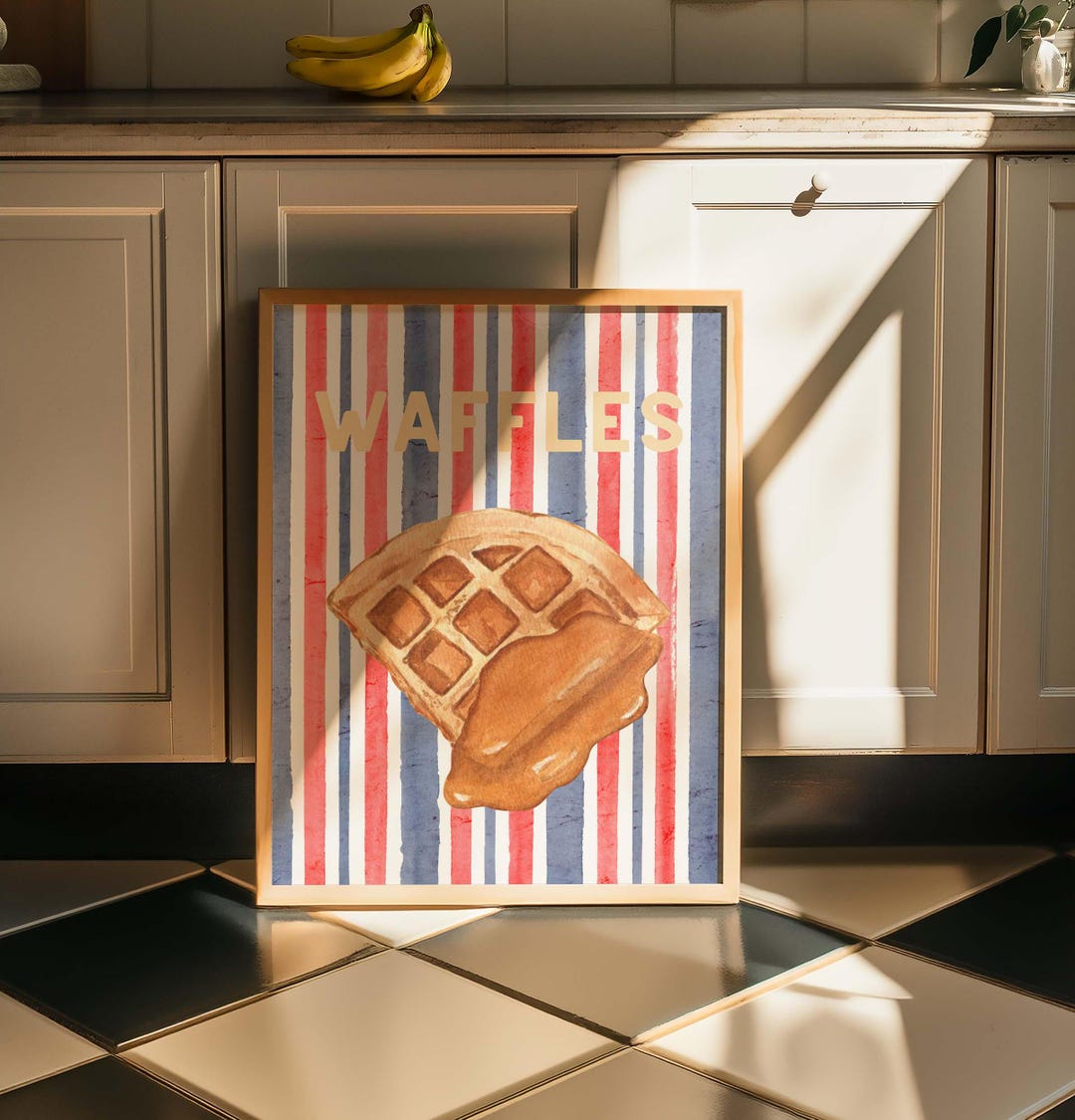 Waffle Poster | Watercolor Dessert Wall Art | Breakfast Print | Digital ...