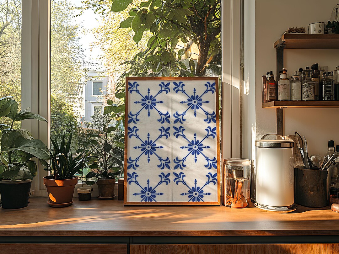 Amalfi Tile Kitchen Art, Italian Tile Background, Blue and White Theme ...
