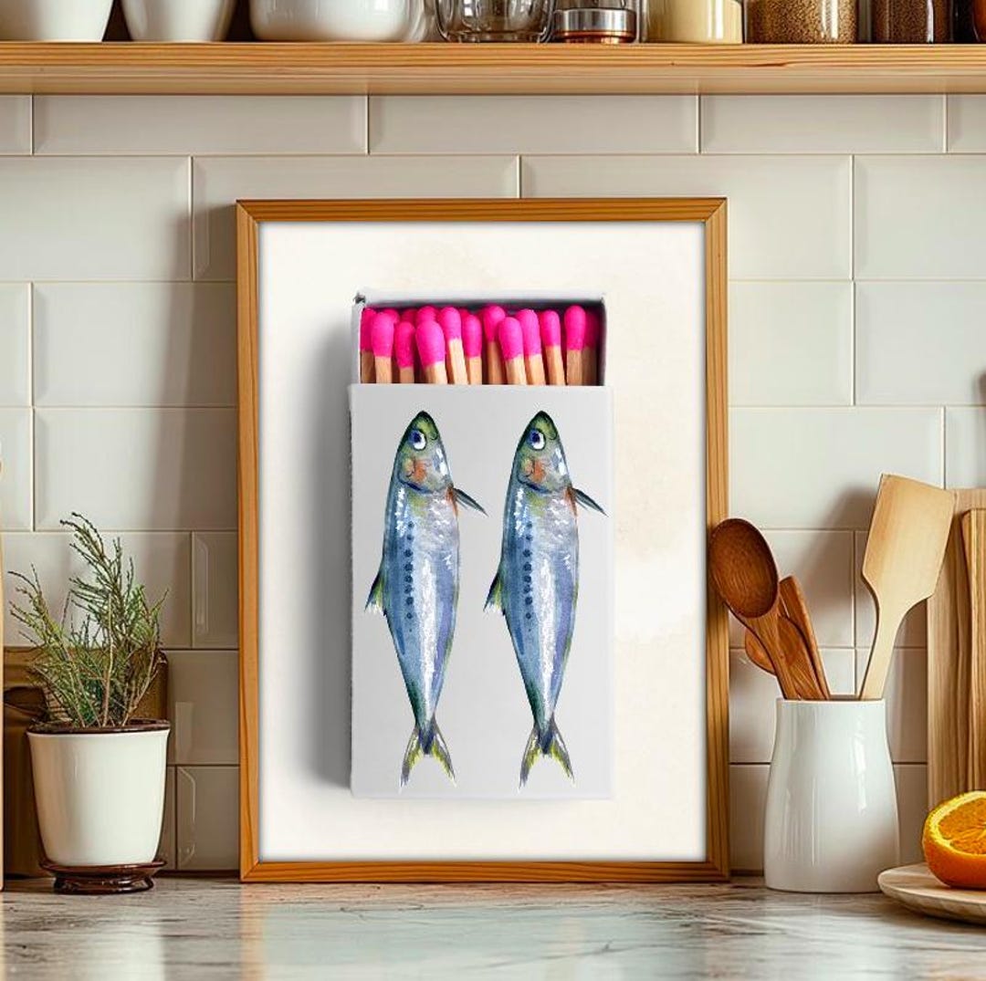 Tinned Fish Art | Sardine Tin Art | Matchbook Print | Match Box Poster ...