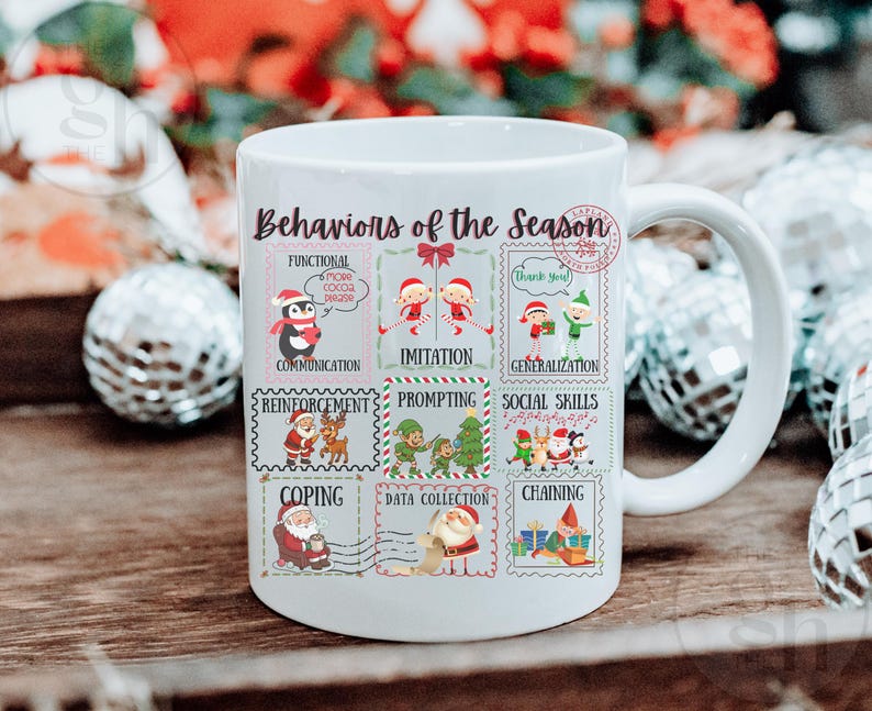 Christmas ABA Stamp Style Mug, Holiday BCBA Drinkware, Behavior ...