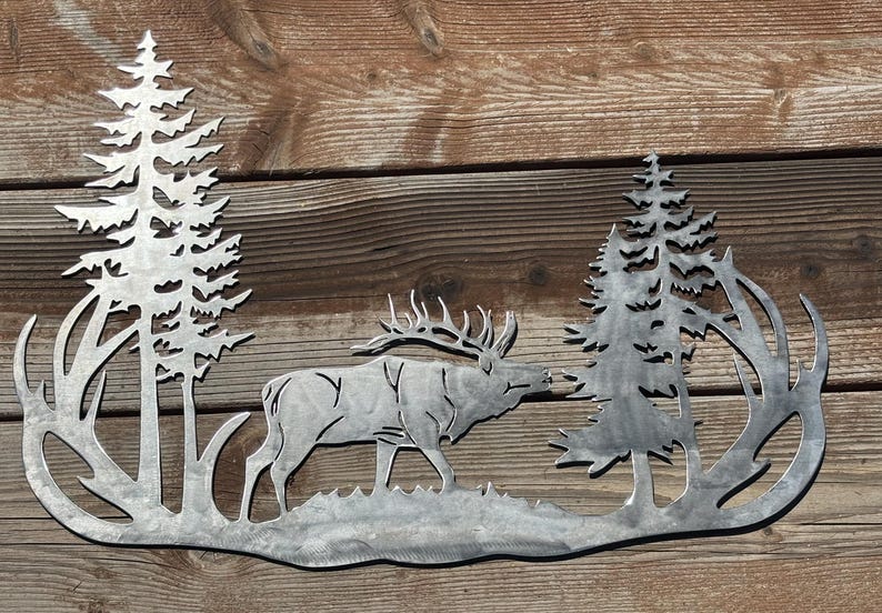 Elk Tree Scene Outdoor/indoor Metal Wall Art - Etsy