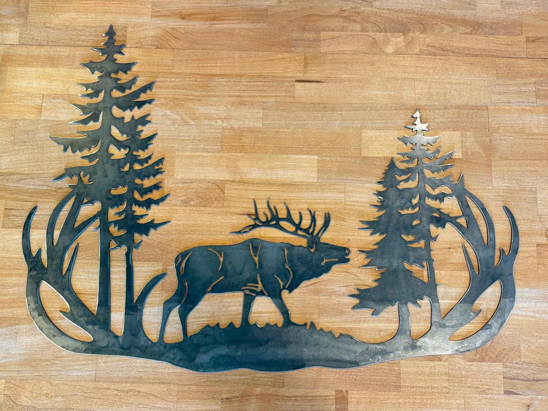 Elk Tree Scene Outdoor/indoor Metal Wall Art - Etsy
