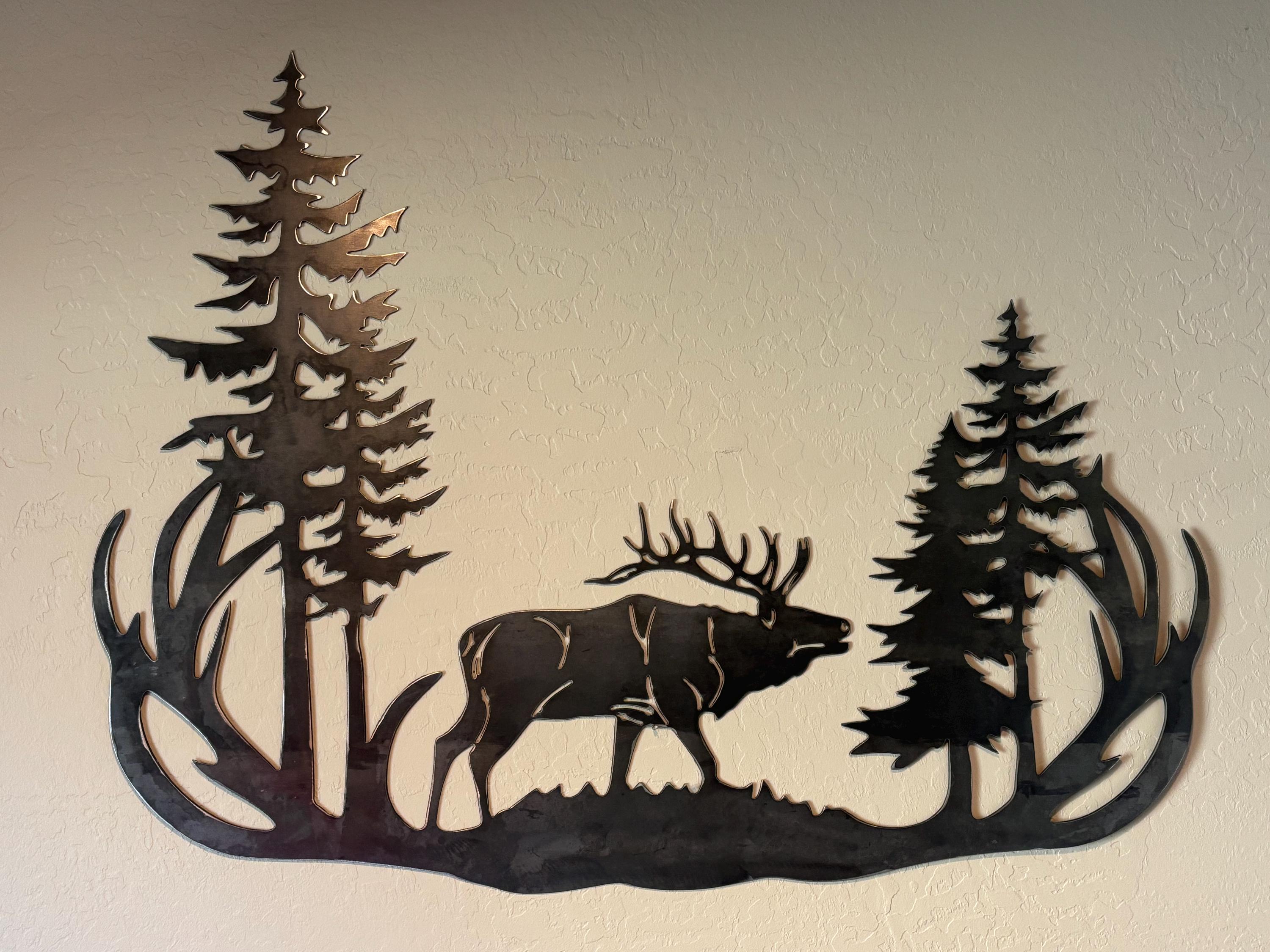 Elk Tree Scene Outdoor/indoor Metal Wall Art - Etsy
