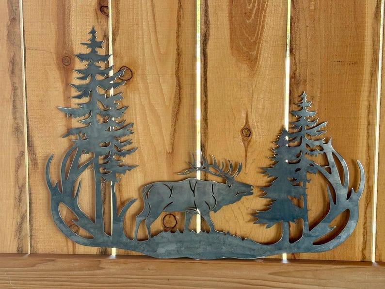 Elk Tree Scene Outdoor/indoor Metal Wall Art - Etsy
