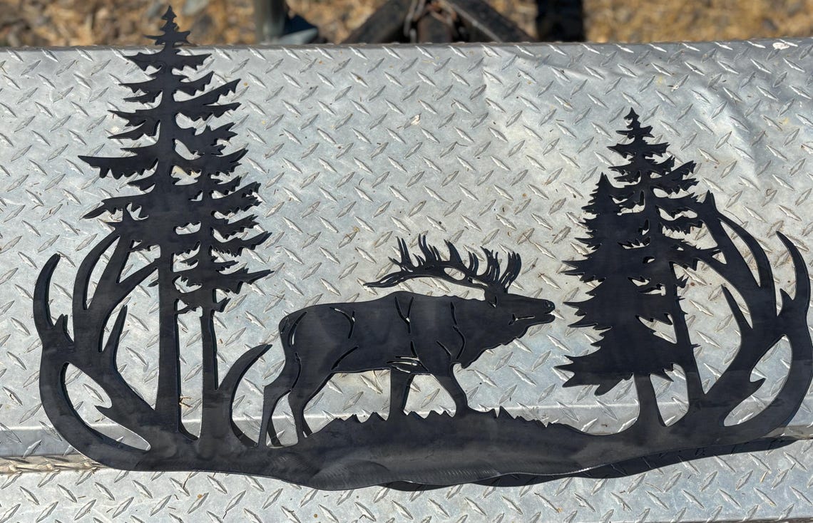 Elk Tree Scene Outdoor/indoor Metal Wall Art - Etsy