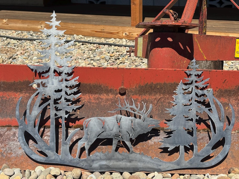 Elk Tree Scene Outdoor/indoor Metal Wall Art - Etsy