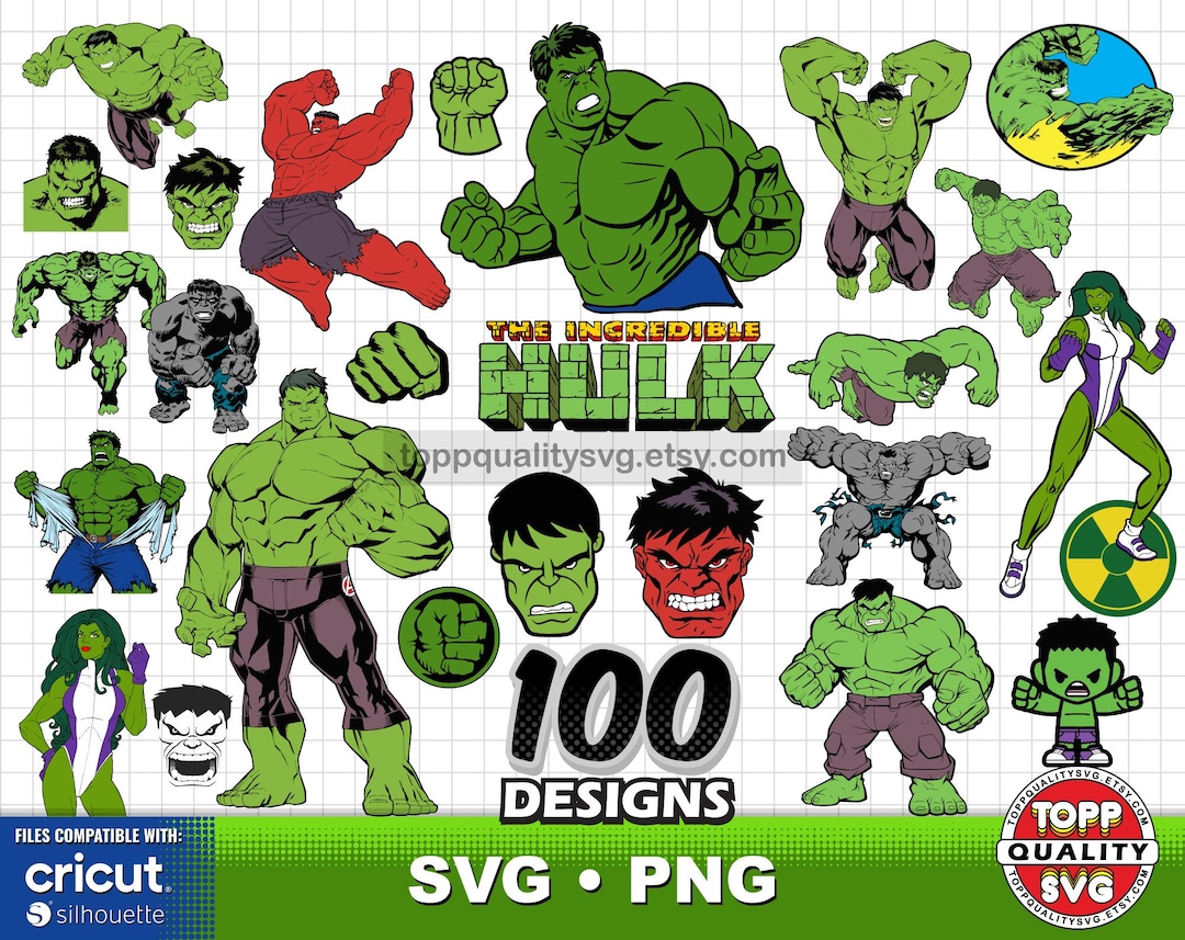Hulk 100 Cliparts Bundle: Superhero SVG Cut Files for Cricut ...