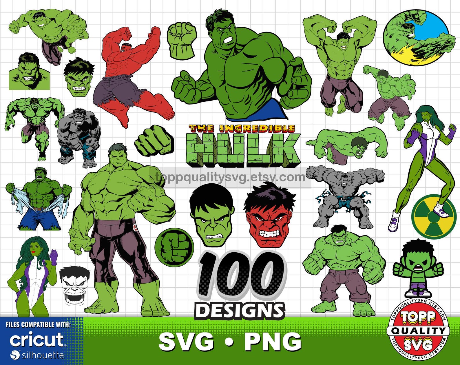 Hulk 100 Cliparts Bundle: Superhero SVG Cut Files for Cricut ...