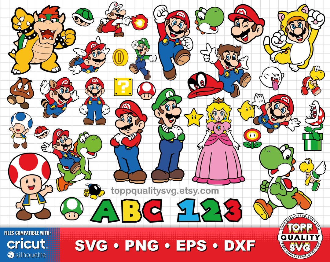 Mario Alphabet, Super Mario Clipart Bundle, Svg, Png, Eps, Dxf Files ...