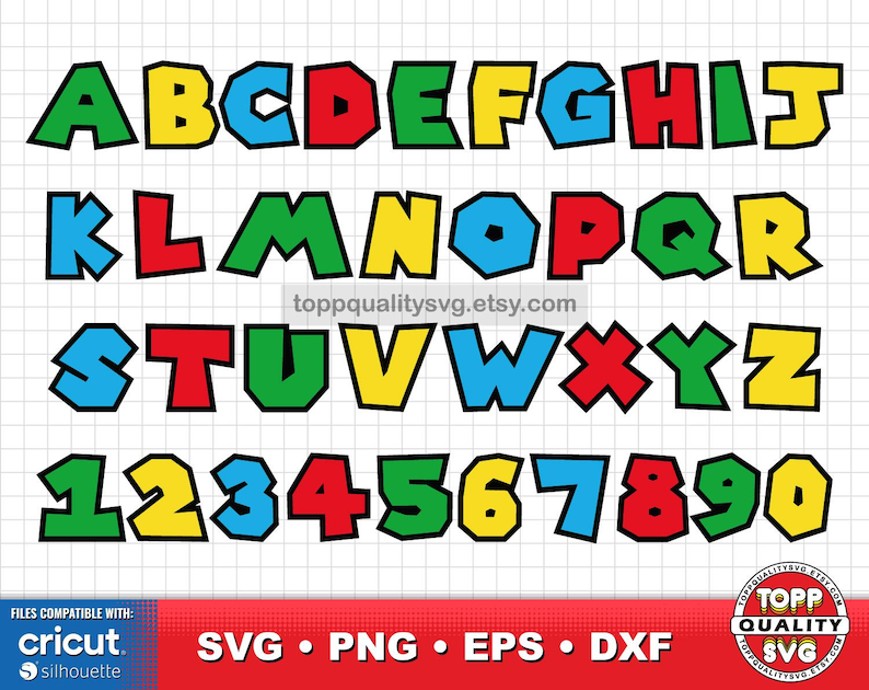 Mario Alphabet, Super Mario Clipart Bundle, Svg, Png, Eps, Dxf Files ...