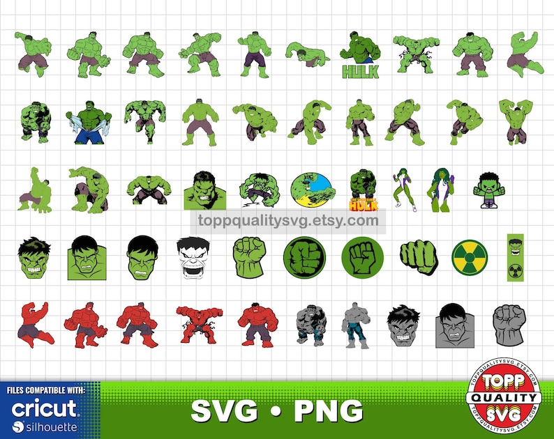 Hulk 100 Cliparts Bundle: Superhero SVG Cut Files for Cricut ...