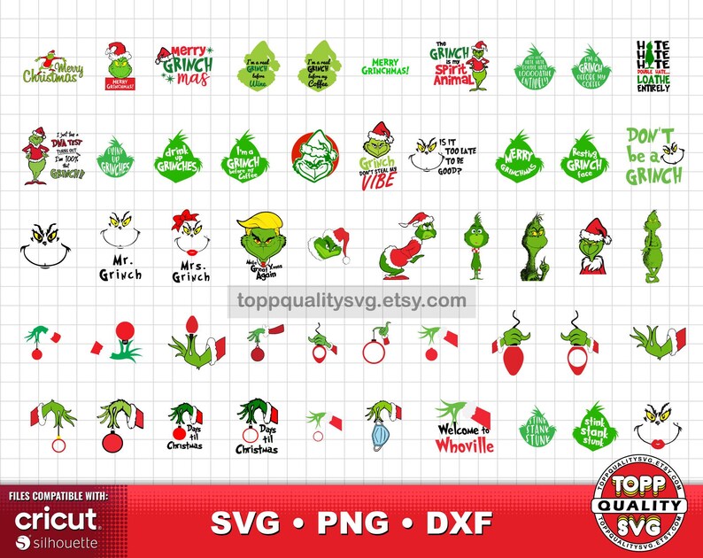 Grinch Christmas 200 Cliparts Bundle: SVG Cut Files for Cricut ...