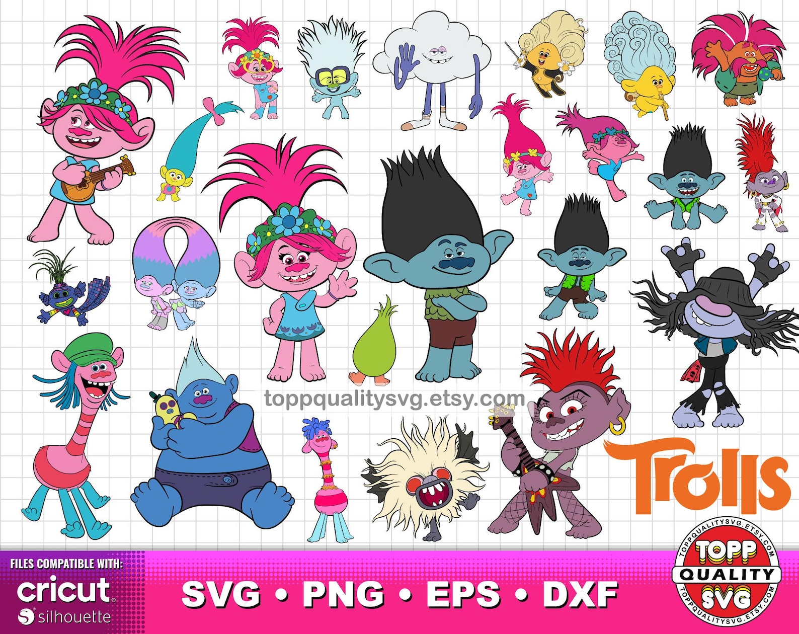 Trolls Clipart Bundle: SVG Cut Files for Cricut / Silhouette (printable ...