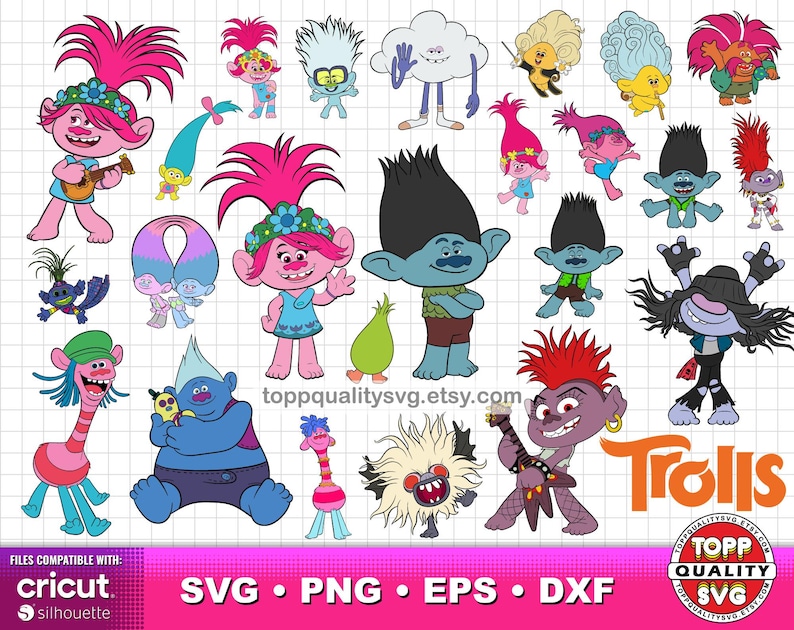 Trolls Clipart Bundle: SVG Cut Files for Cricut / Silhouette (printable ...
