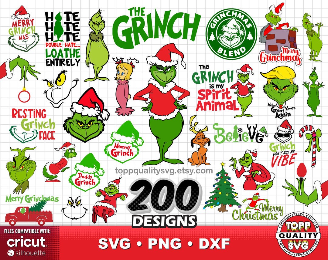 Grinch Christmas 200 Cliparts Bundle: SVG Cut Files for Cricut ...