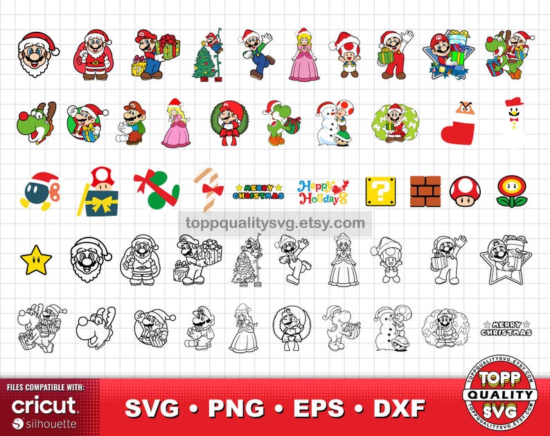 Super Mario Christmas Clipart Bundle: SVG Cut Files for Cricut ...