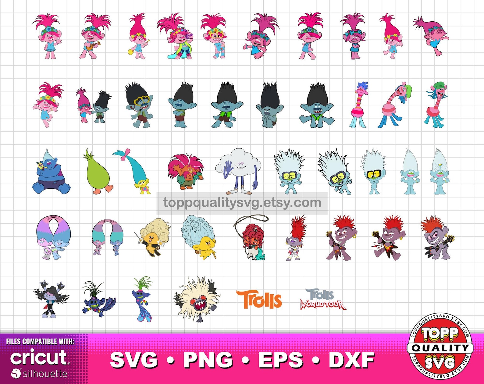Trolls Clipart Bundle, Printable Craft Supply, Trolls Svg Cut Files for ...