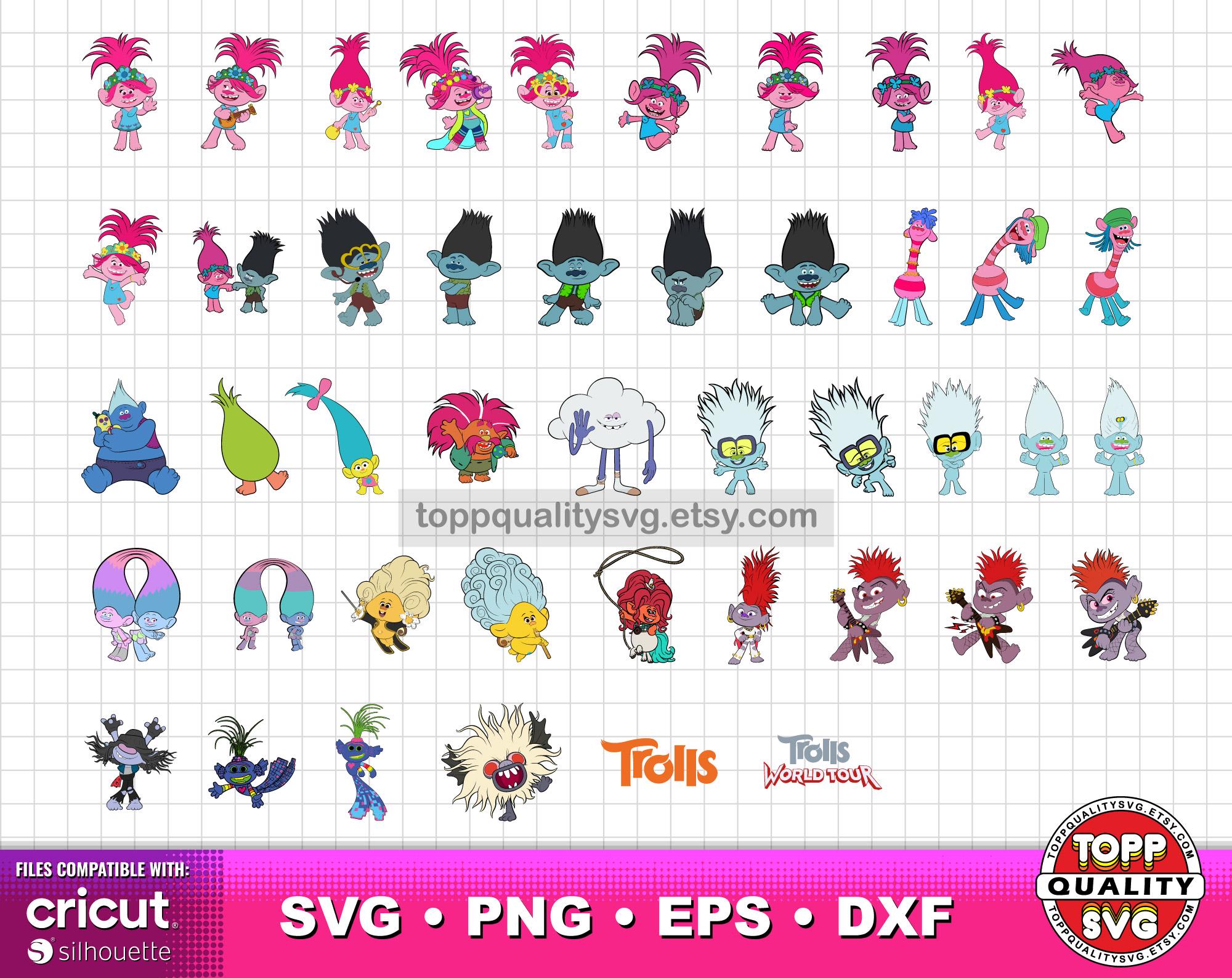 Trolls Clipart Bundle, Printable Craft Supply, Trolls Svg Cut Files for ...