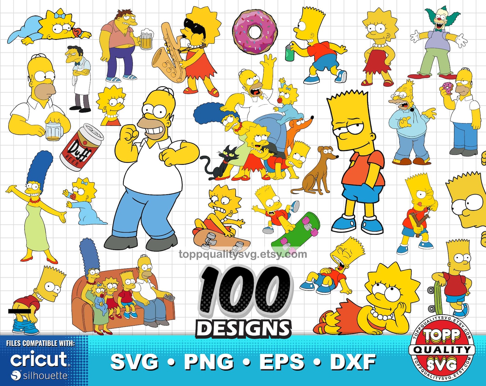 Simpsons 100 Cliparts Bundle: SVG Cut Files for Cricut / Silhouette ...