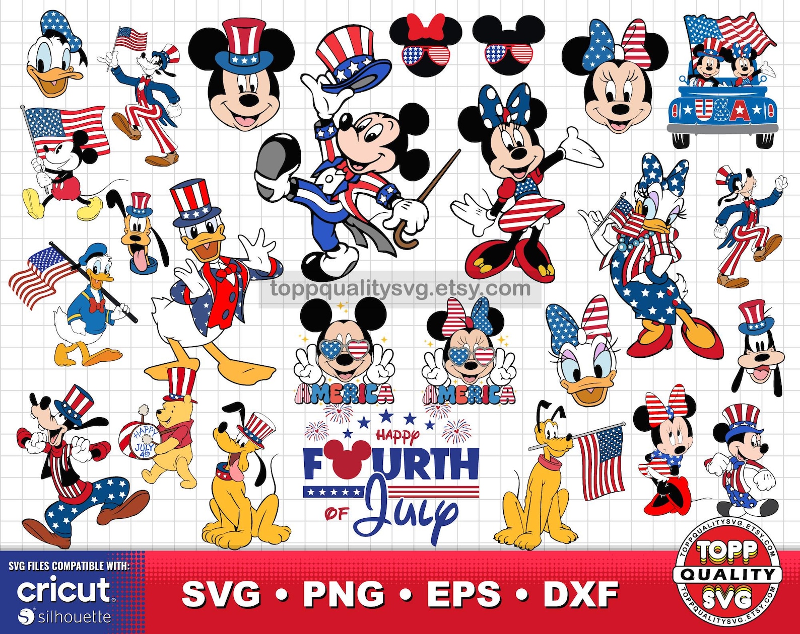 Mickey and Friends 4th of July Clipart Bundle SVG Cut Files (craft ...