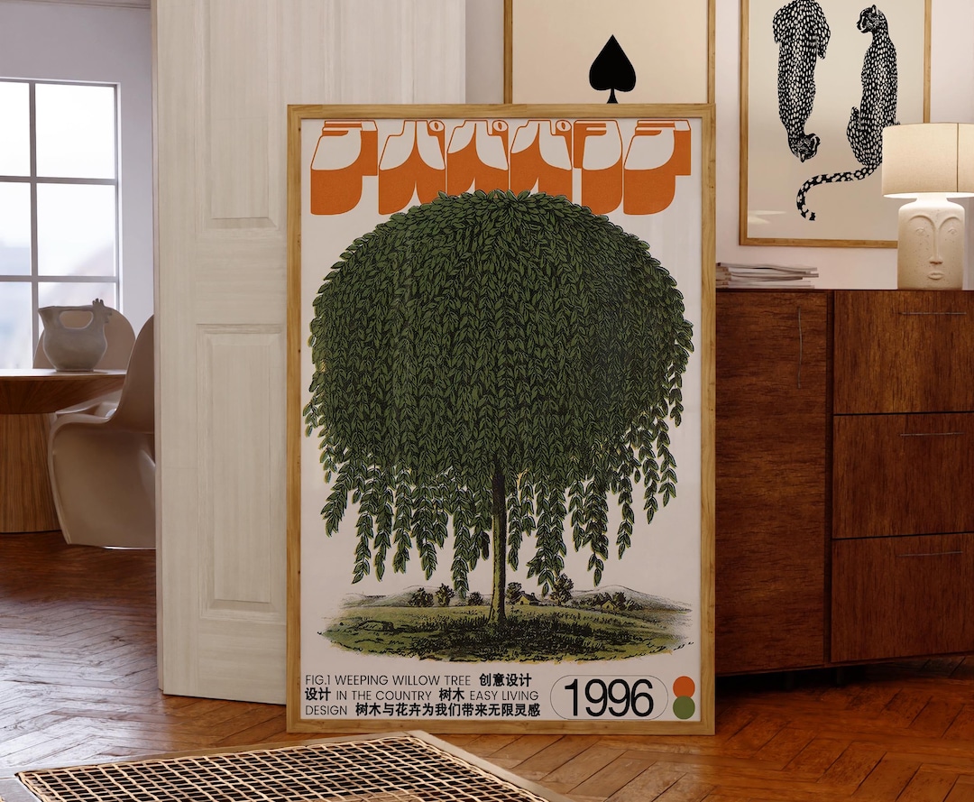 Vintage Weeping Willow Botanical Illustration: Rustic Nature-inspired ...