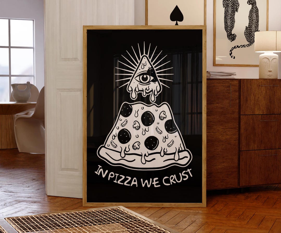 Illuminati Pizza Cult Art Print: Funny Black & White Grunge Aesthetic ...