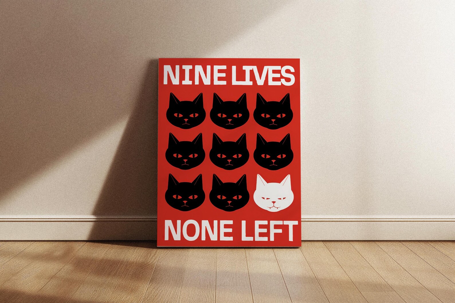 Edgy Gothic Black Cat Poster: Nine Lives None Left - Minimalist Dark ...