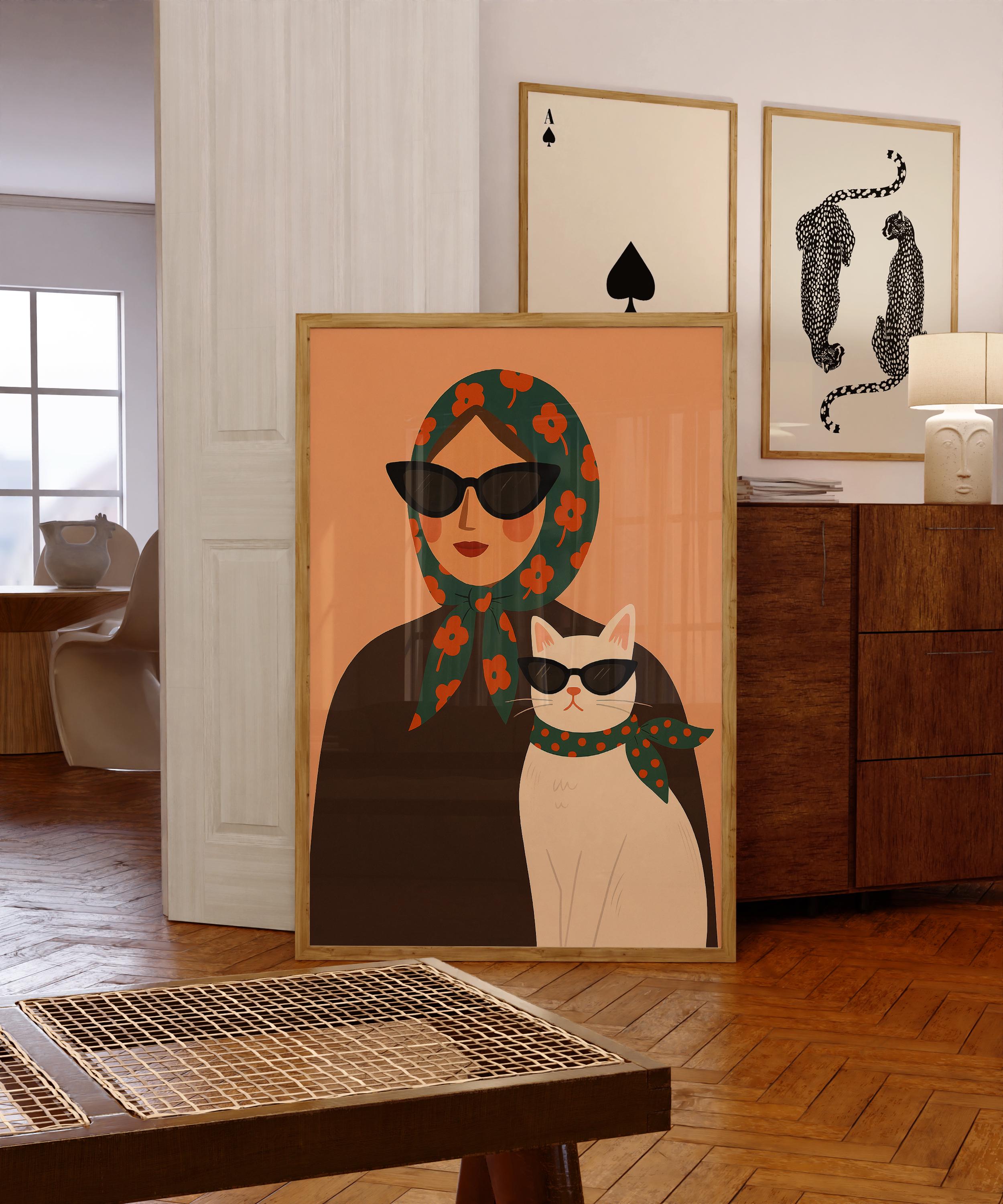 Retro Cat Lady Art Print: Vintage-inspired Wall Decor for Feminist ...