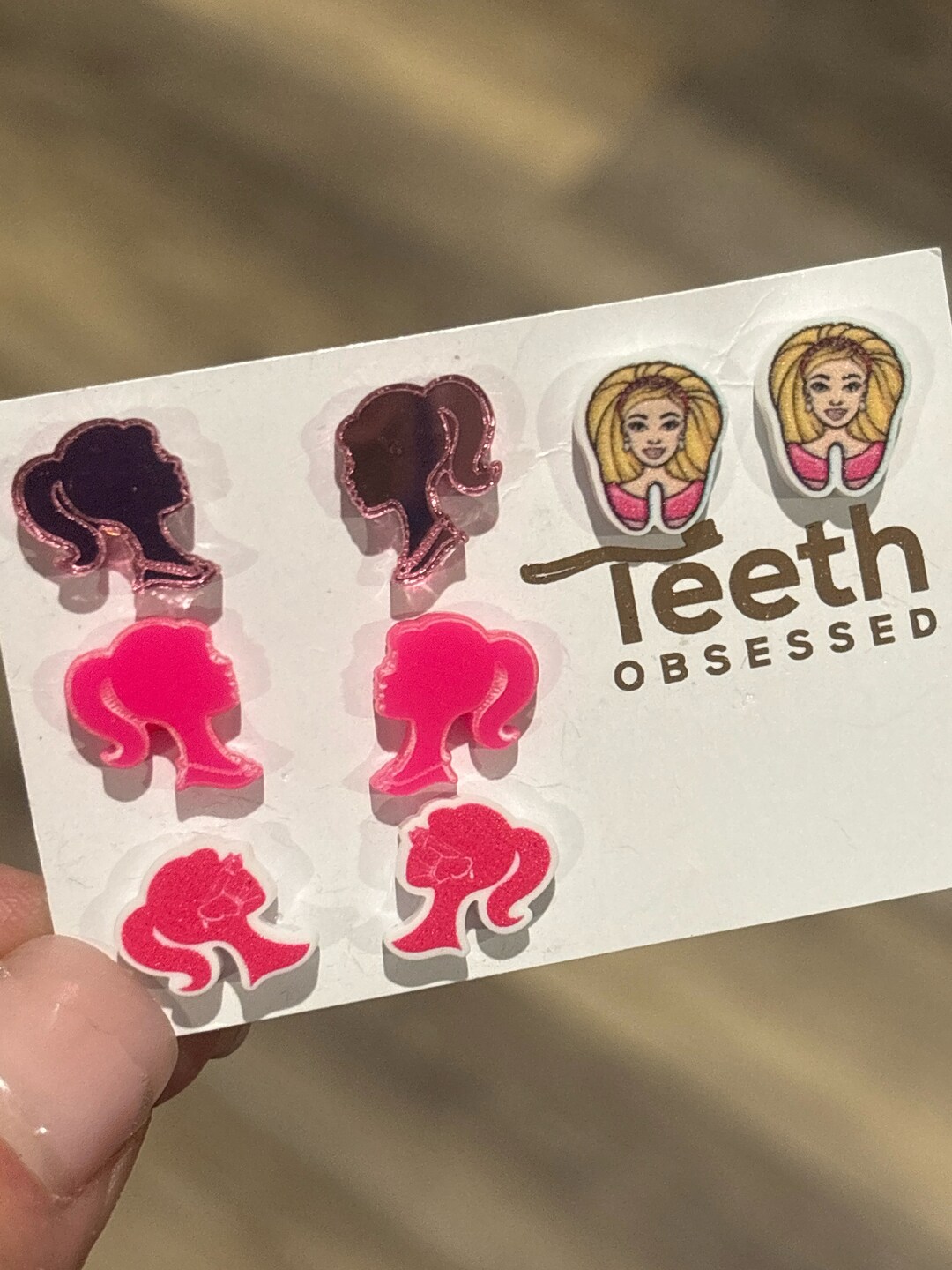 Pink Tooth Earrings, Dental Gifts, Pink Glitter Teeth, Pink Glass, Pink ...