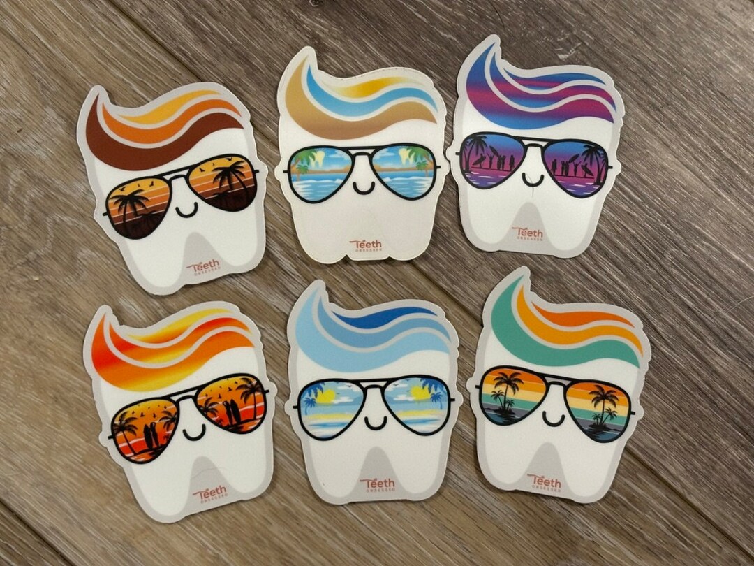 Purple Tooth Sticker, Beach Tooth Sticker, Dental Stickers Dental ...