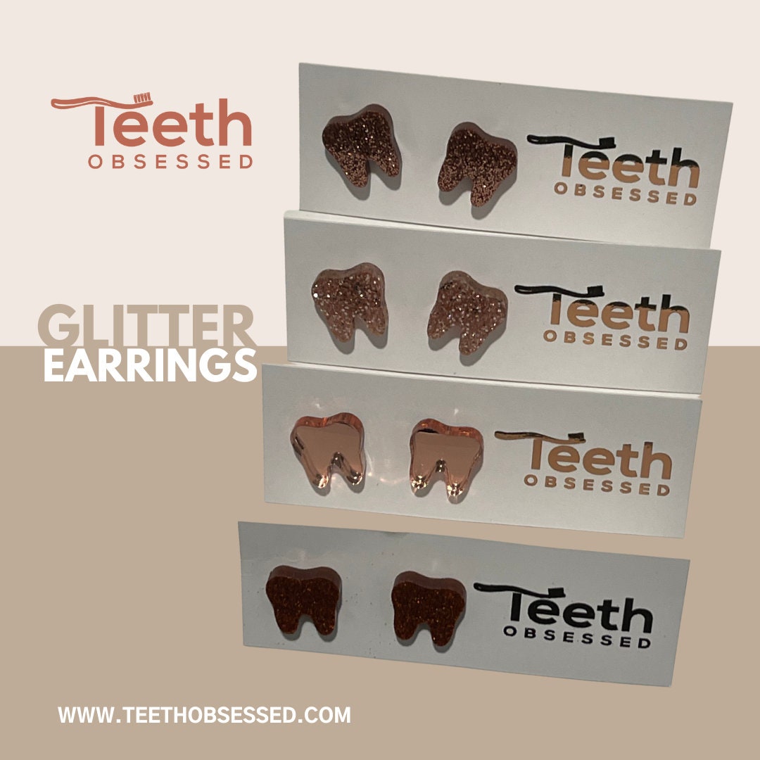 Rose Gold Tooth Earrings, Tooth Earrings, Glitter Molar Earrings, Teeth ...