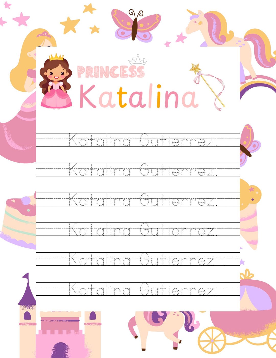 Personalized Princess Name Tracing Template - Etsy