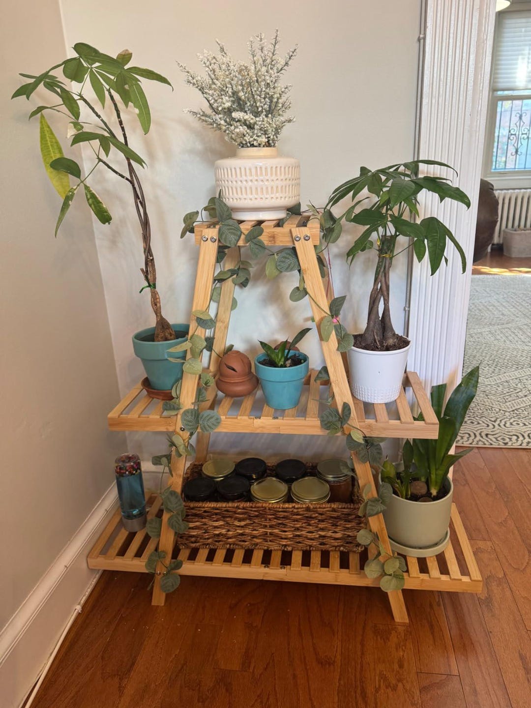 3-tier Bamboo Plant Stand, Indoor Outdoor Ladder Shelf, Holds 8 Pots - Etsy