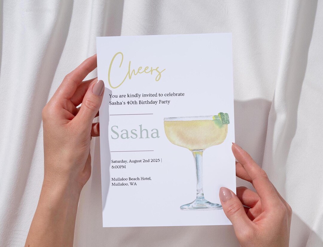 Cocktail 40th Birthday Invitation: Cheers Party Invite (editable ...