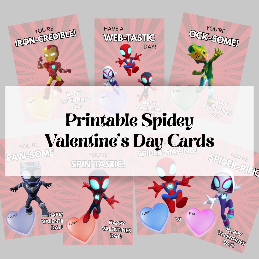 Spidey Valentines Day Cards, Printable PDF Spidey and Friends - Etsy