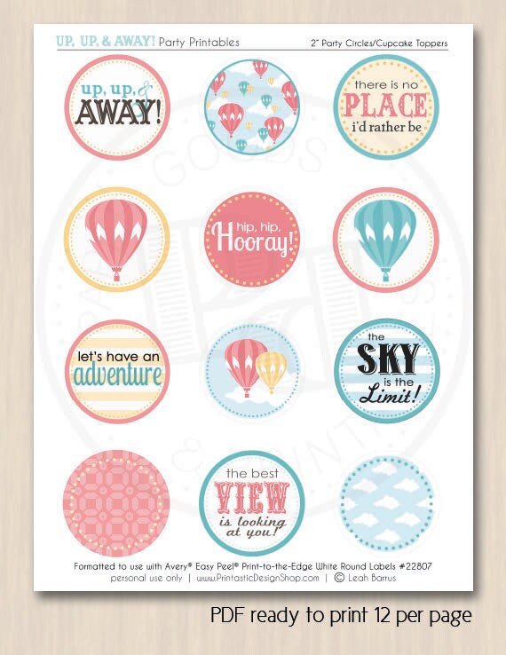 HOT AIR BALLOON Baby Shower Party Circles & Cupcake Toppers in - Etsy