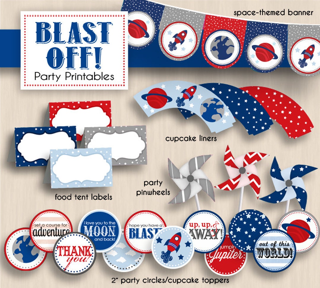 BLAST OFF Birthday Party Printable Package in Navy and Red- Instant ...