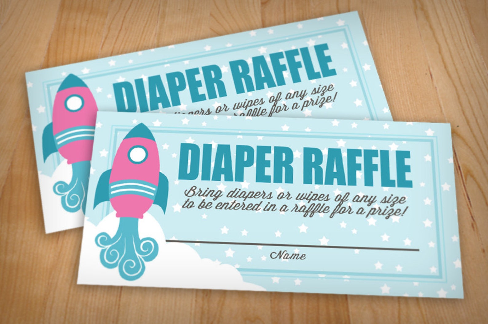 ROCKET Diaper Raffle Printable Ticket in Pink and Teal | Etsy