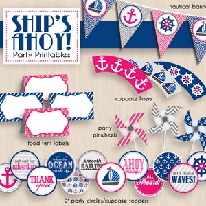 SHIP'S AHOY Nautical Birthday Printable Package in Pink and Navy Blue ...
