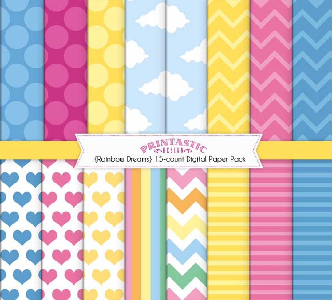 RAINBOW DREAMS Digital Scrapbooking Paper Pack- Instant Printable ...