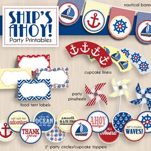 NAUTICAL Printable Paper Pack in Navy Blue and Red- Instant Download - Etsy